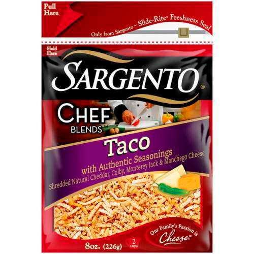 SARGENTO SHREDDED CHEESE TACO BLEND AUTHENTIC SEASONING / 8 OZ ...