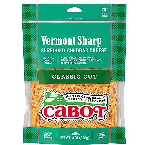 CABOT VERMONT YELLOW SHARP CHEDDAR SHREDDED / 8 OZ – Brooklyn Fare